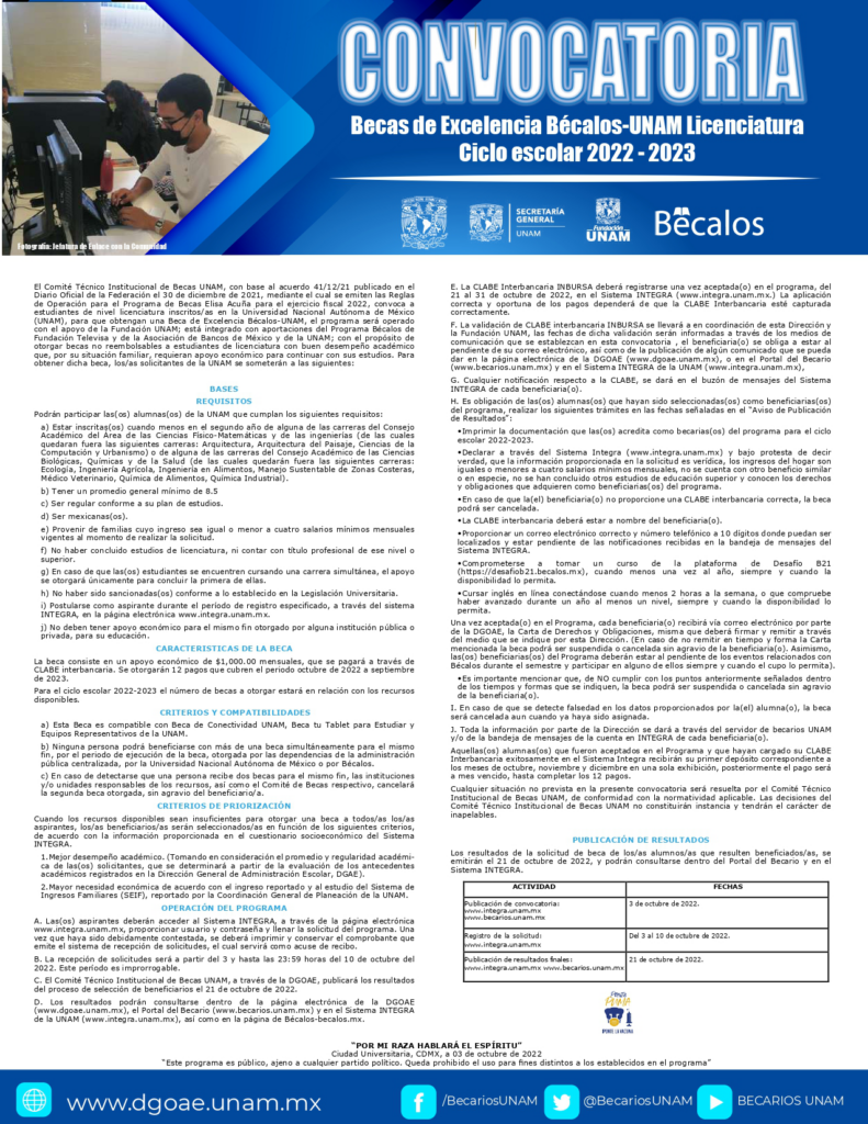 Becas de Excelencia Bécalos-UNAM Licenciatura Ciclo escolar 2022-2023 ... Becas de Excelencia Bécalos-UNAM Licenciatura Ciclo escolar 2022-2023 ...
