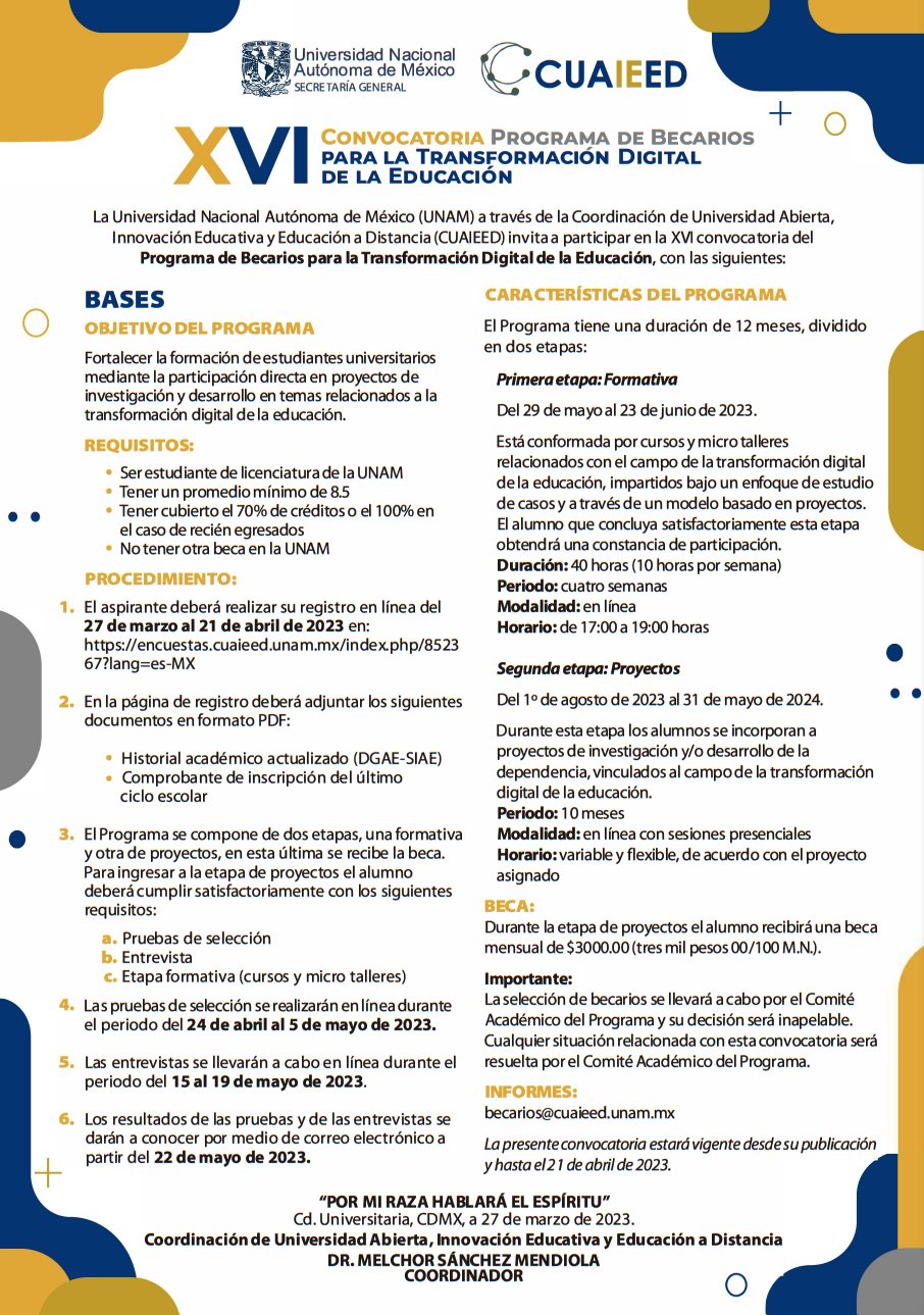 Programa de Becarios para la Transformación Digital de la Educación de la CUAIEED 2023 – Portal ...