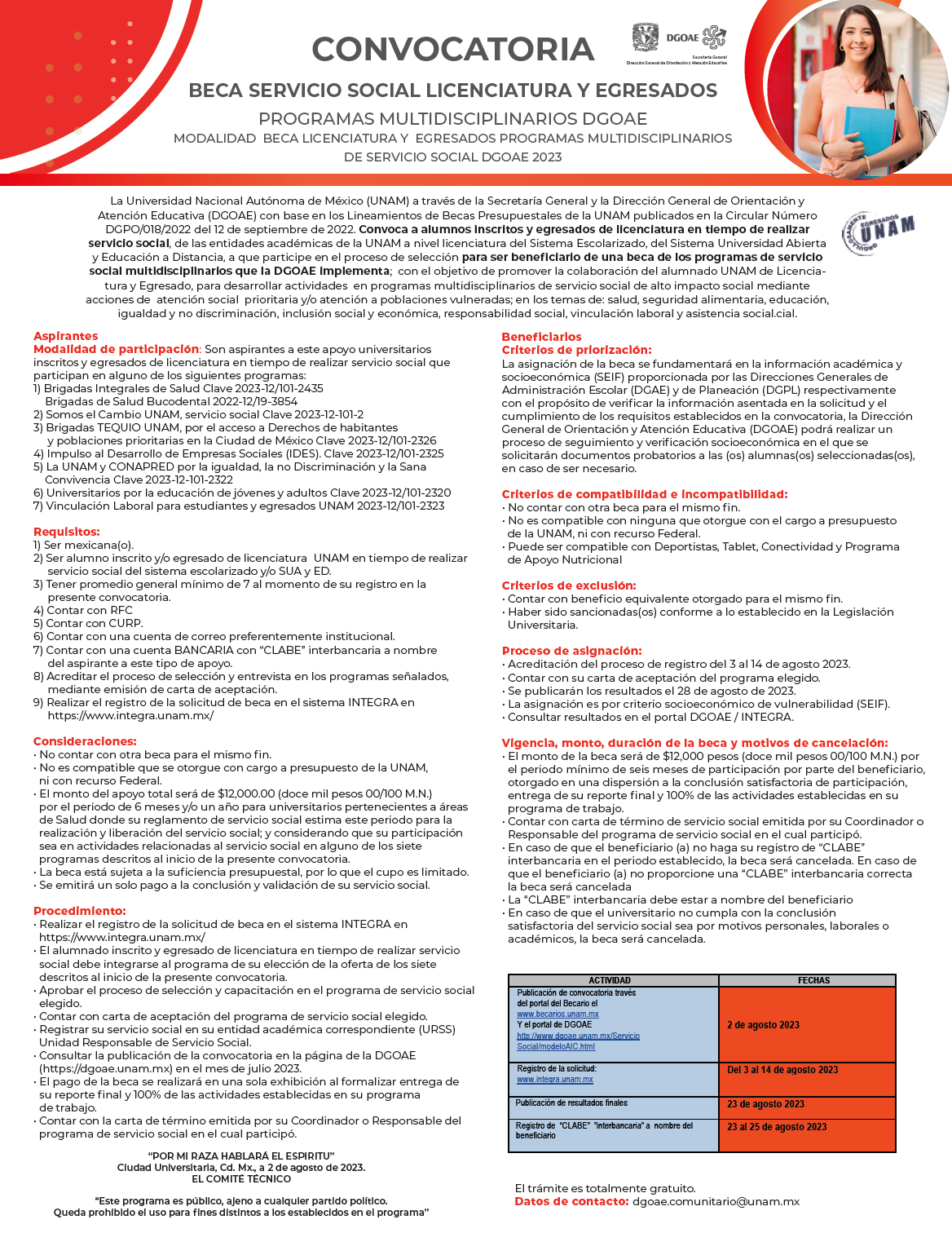 Beca Servicio Social Licenciatura y Egresados en los Programas ...